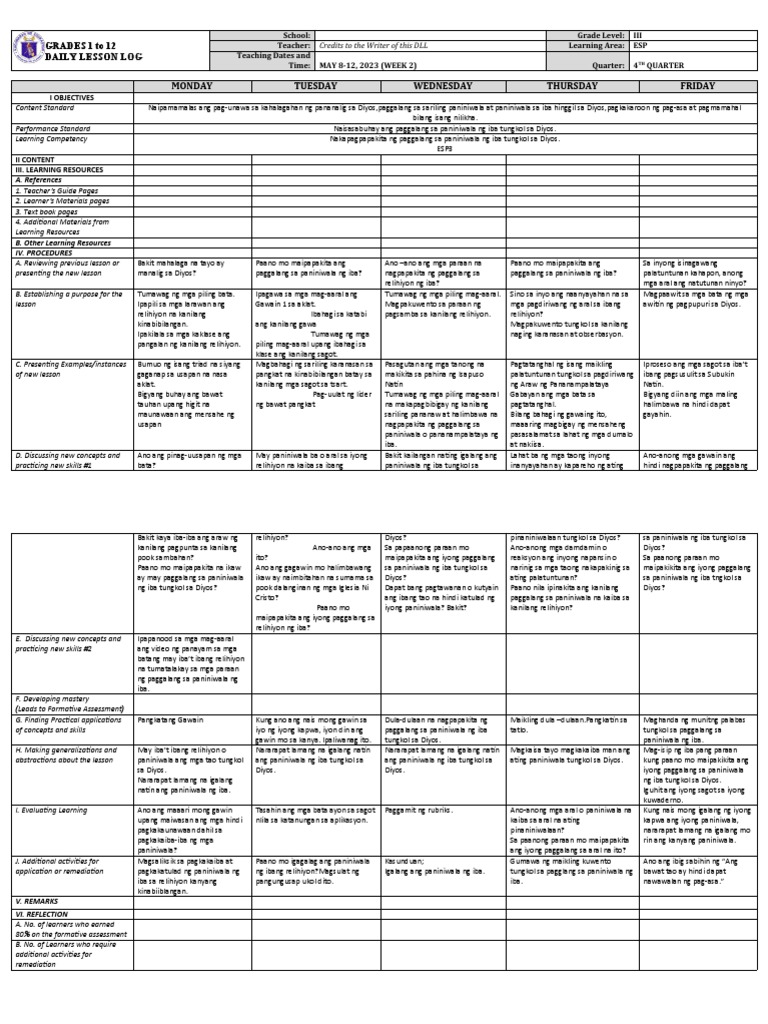 DLL - Esp 3 - Q4 - W2 | PDF
