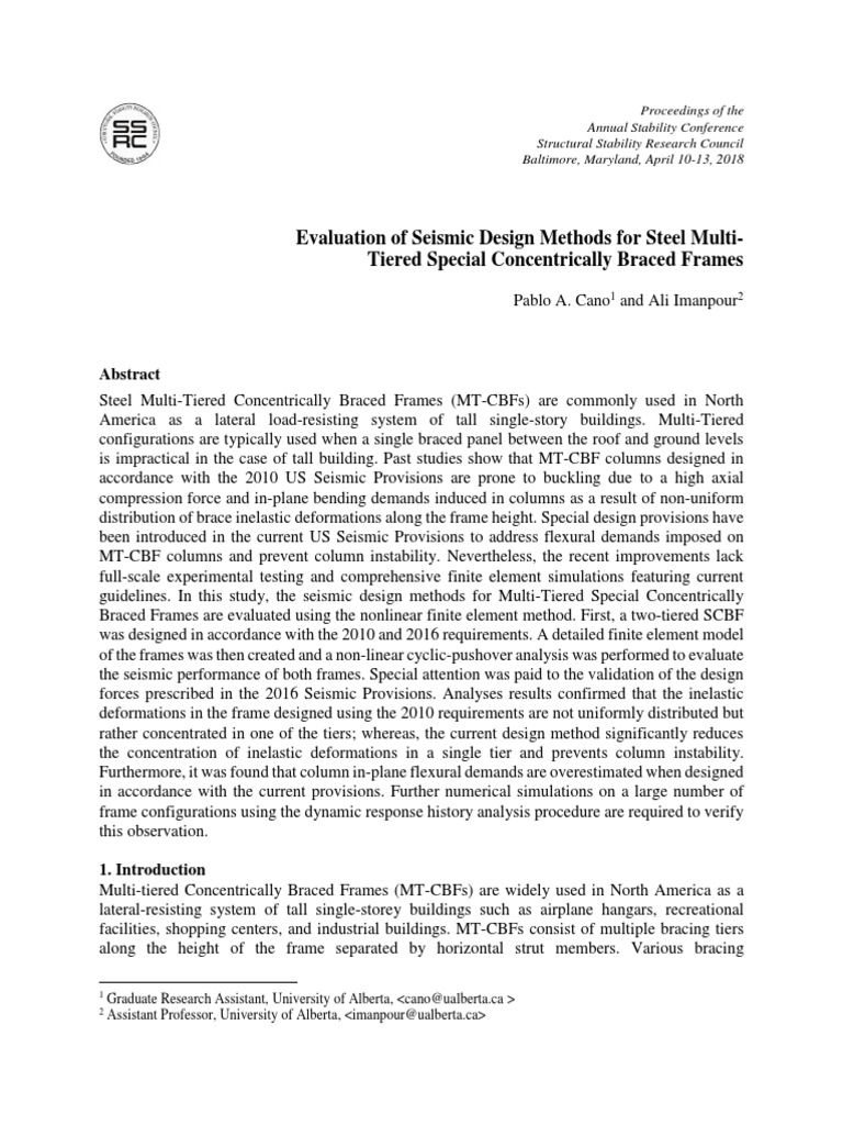 Evaluation of Seismic Design Methods For Steel Multi Tiered Special ...