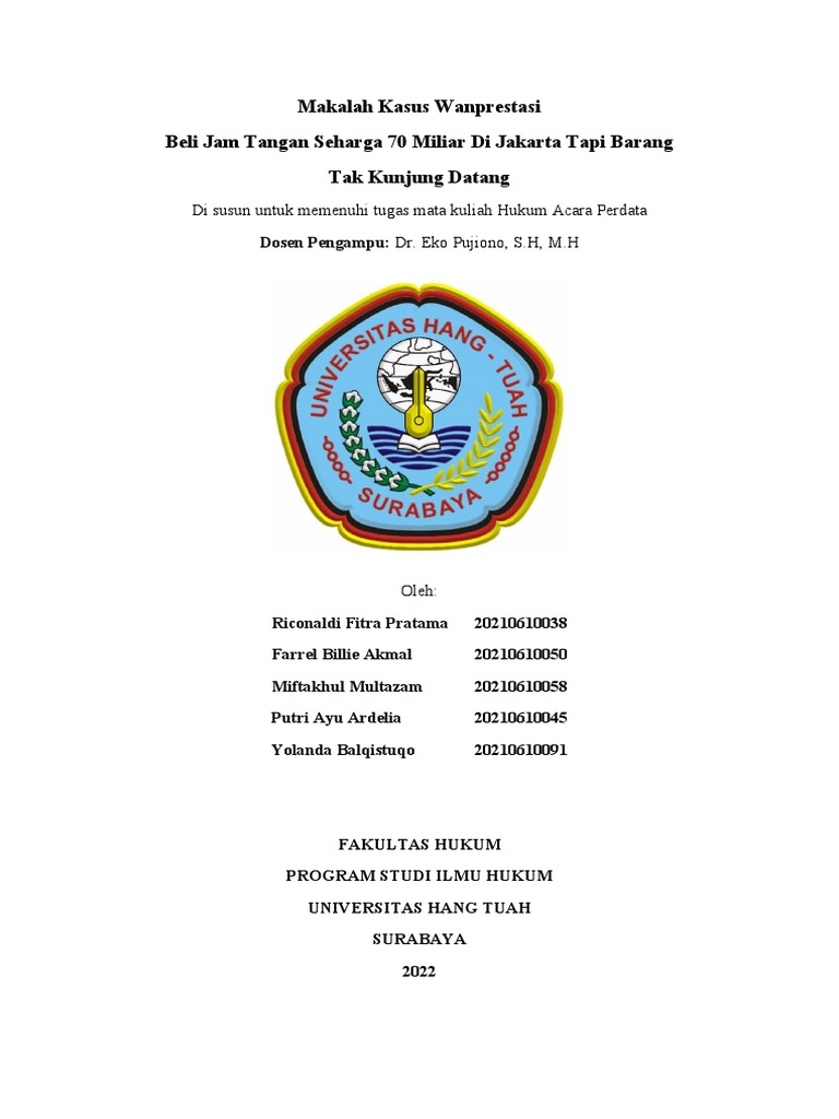 Makalah Kasus Wanprestasi | PDF | Pengelolaan Keuangan & Uang