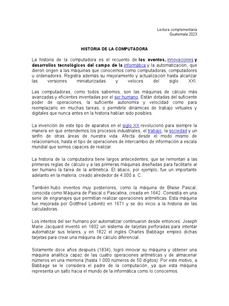 Historia de La Computadora | PDF | Equipo de oficina | Ciencias de la Computación