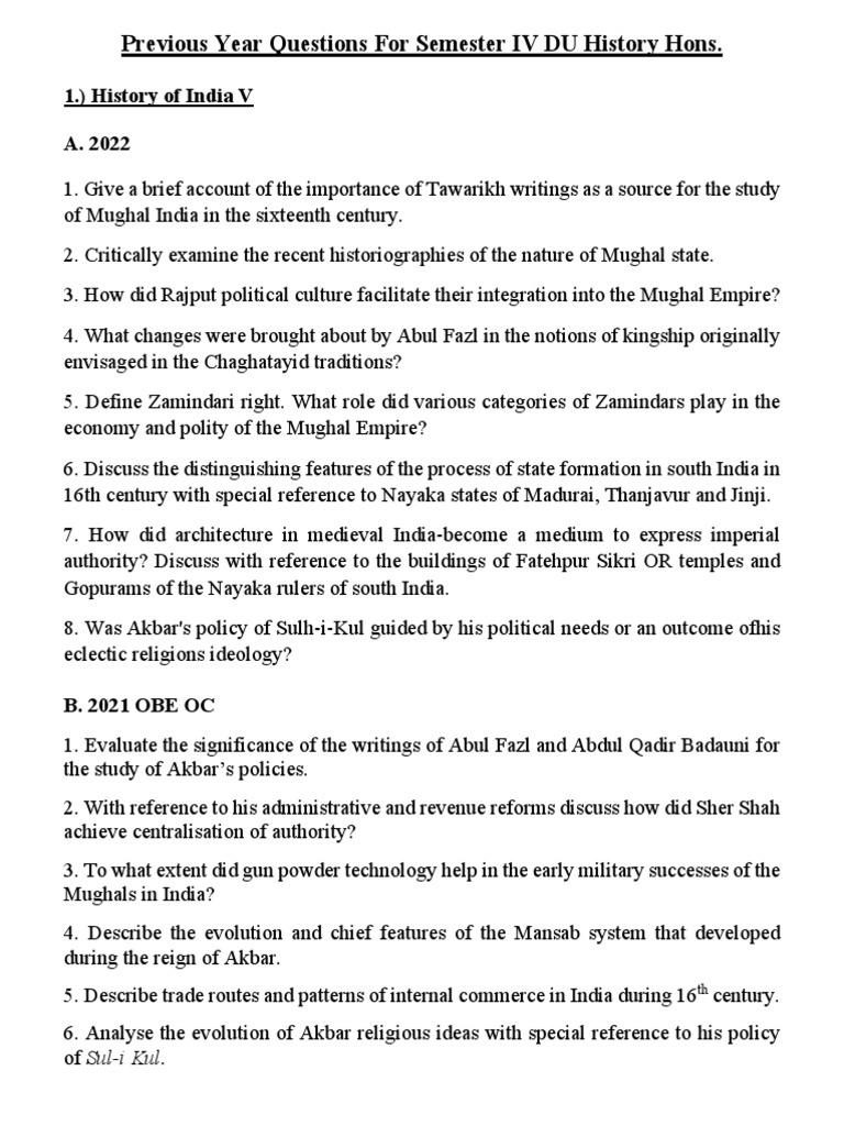 PYQ Sem IV PDF | PDF | Globalization | Mughal Empire