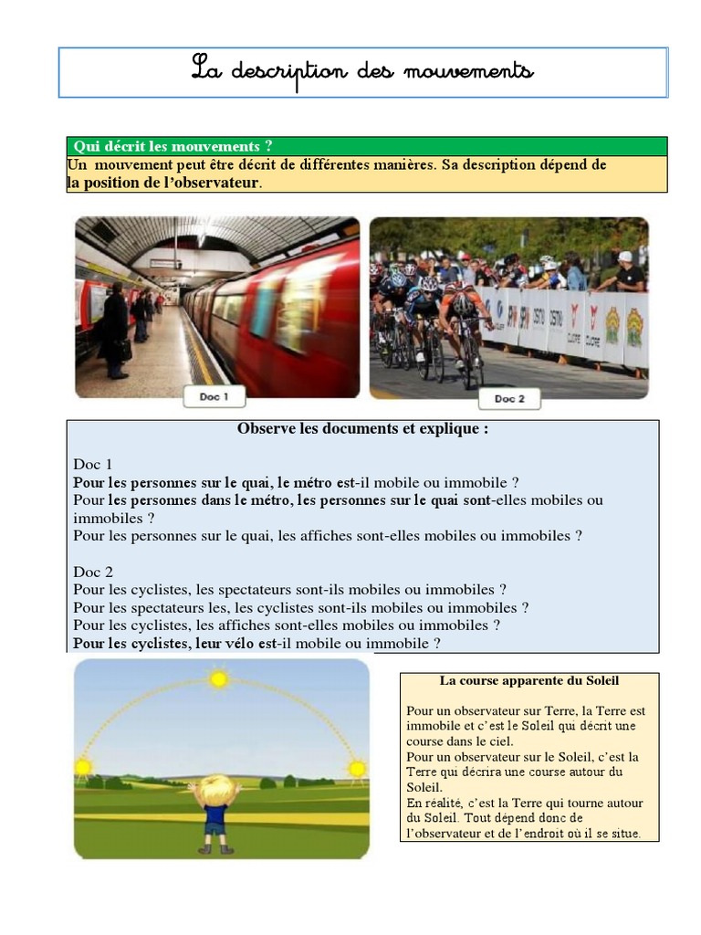 La Description Des Mouvements (Trace Écrite Et Exercices) | PDF ...