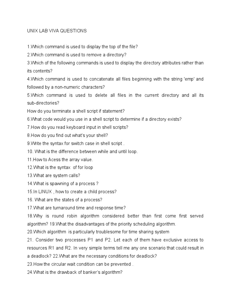 Unix Lab Viva Questions | PDF | Teaching Methods & Materials | Computers