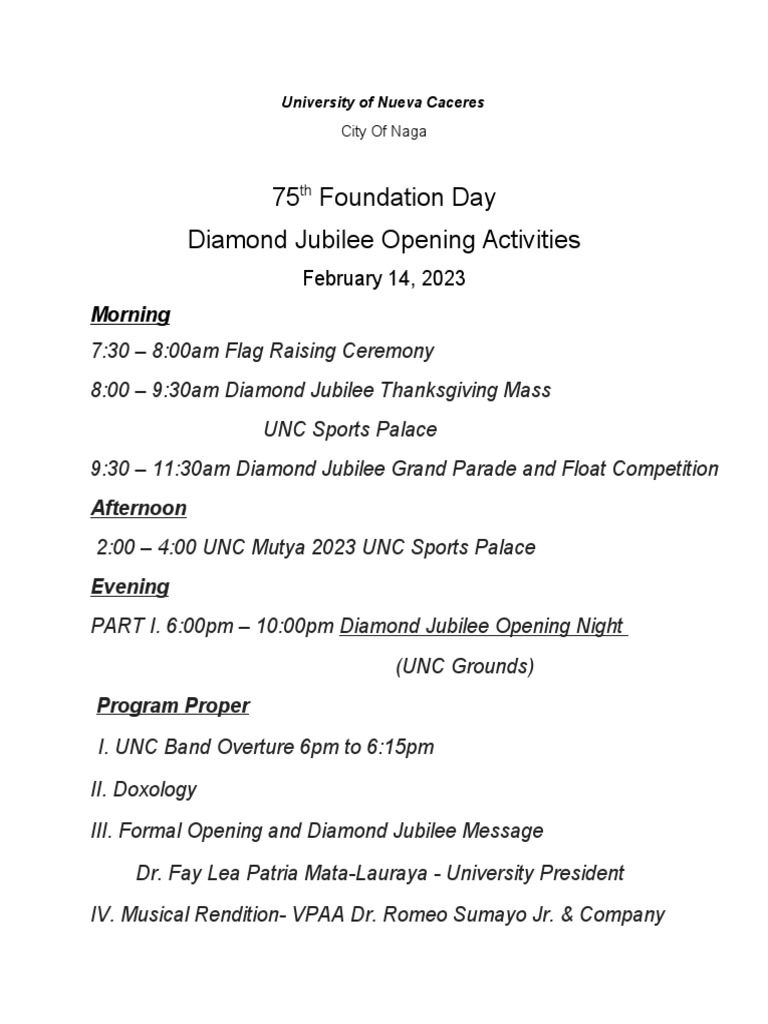 Program Diamond Opening Day | PDF
