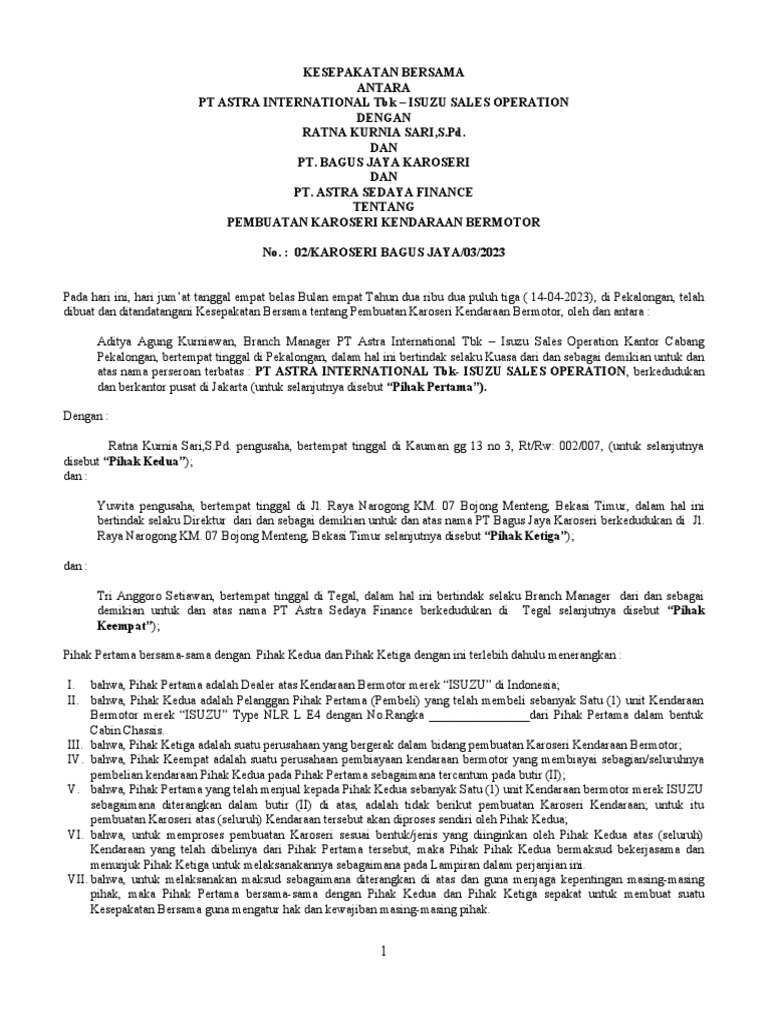 V2 SP4 (Non SPK Astra Kirim Karoseri) Leasing Ratna | PDF