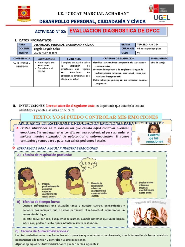 Actividad N 2 DPCC - 3ro | PDF | Las emociones | Autorregulación emocional