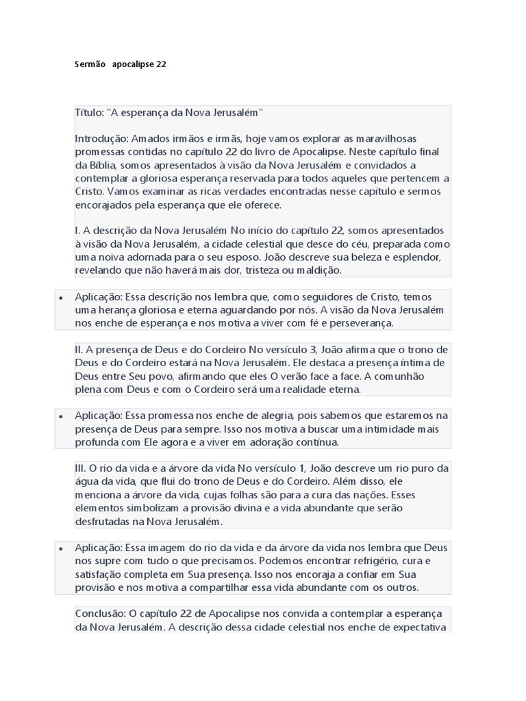 Sermão Apocalipse 22 | PDF