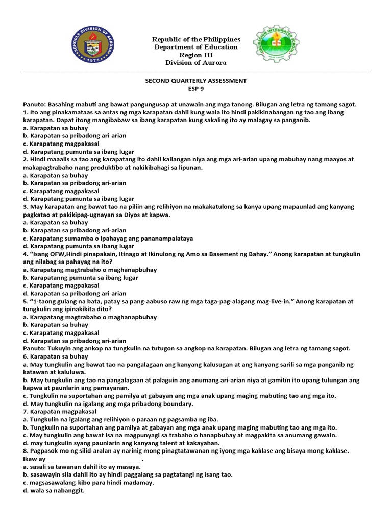 Second Quarterly Assessment | PDF