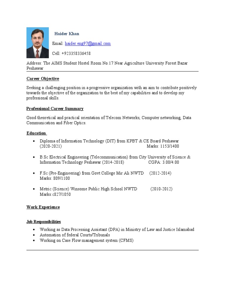 Haider CV | PDF | Information And Communications Technology | Computing
