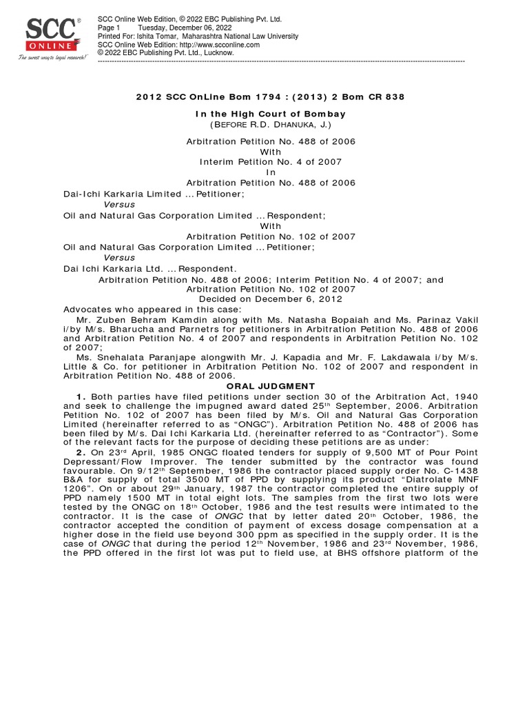 Dai-Ichi Karkaria v. ONGC | PDF | Arbitration | Surety