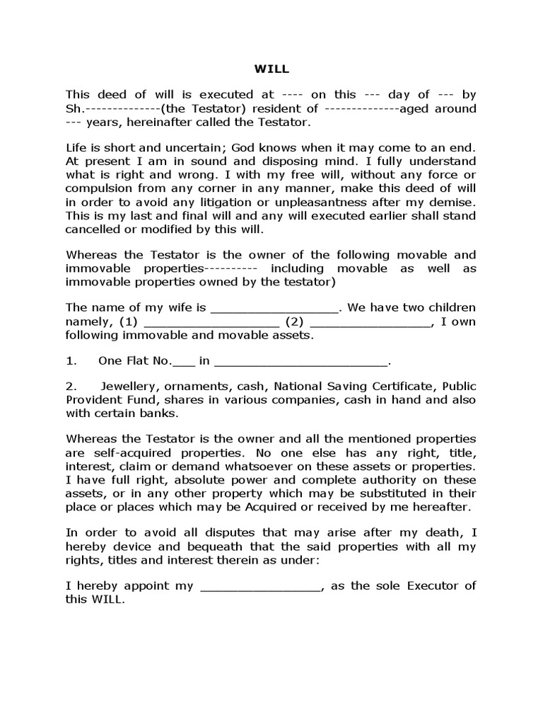 WILL Draft | Download Free PDF | Property | Civil Law (Legal System)