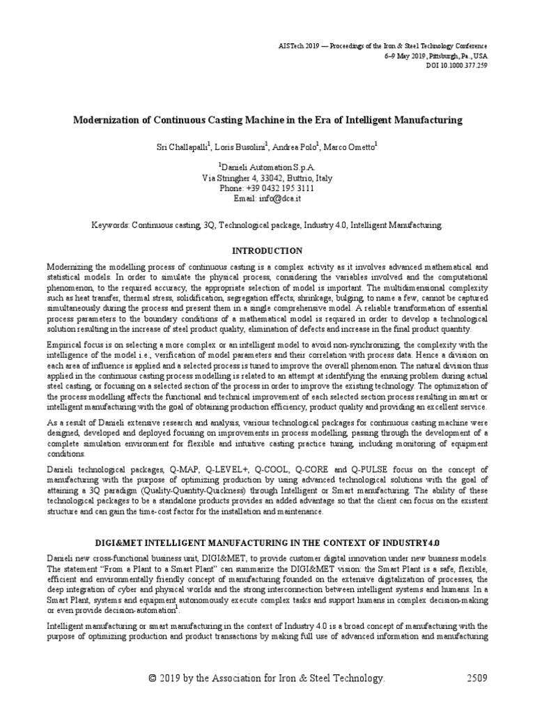 Modernization of Continuous Casting Machine in The Era of Intelligent Manufacturing | Download ...