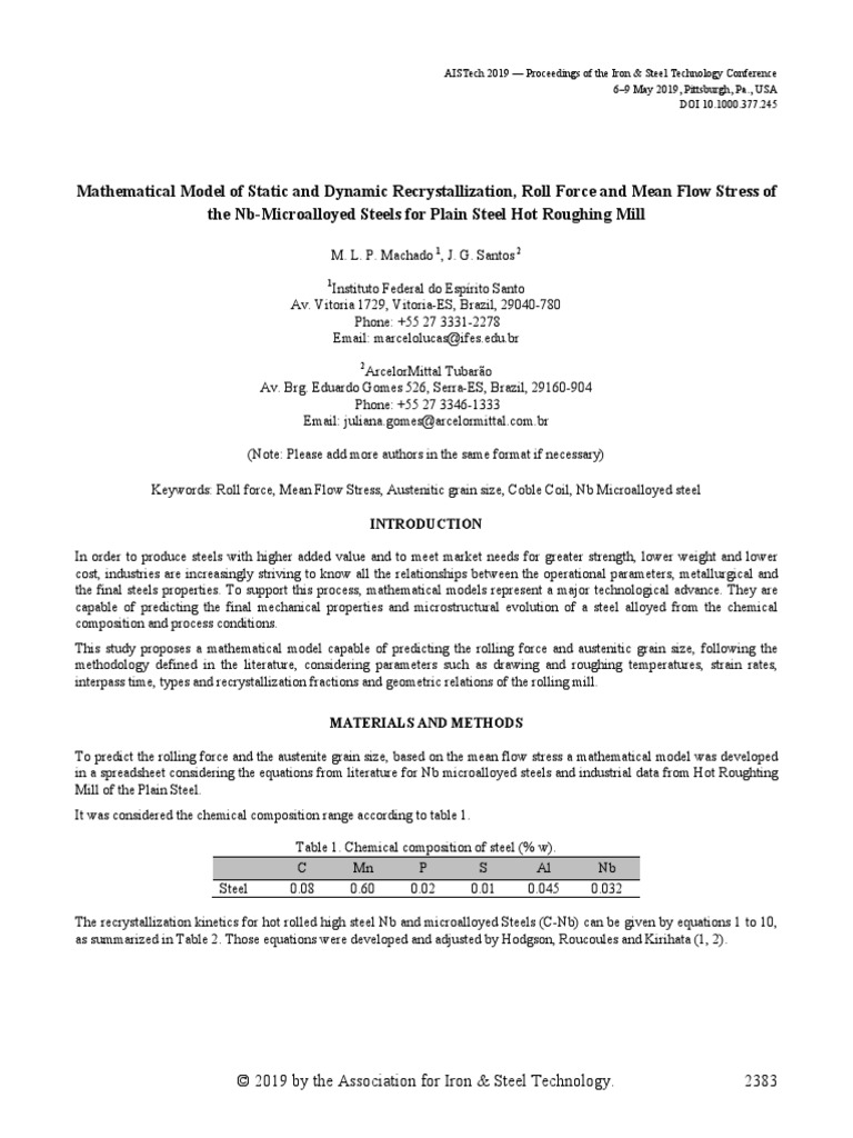 Mathematical Model Of Static And Dynamic Recrystallization Roll Force And Mean Flow Stress Of