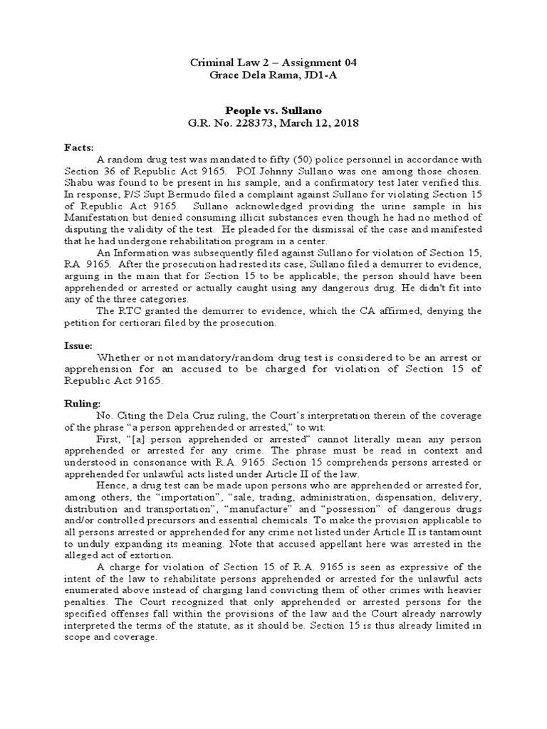 CRIM LAW 2 CASE DIGEST - People vs. Sullano | PDF | Demurrer | Legal ...