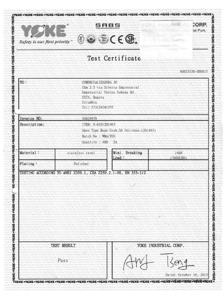 Certificado de Conformidad Arrestador | PDF