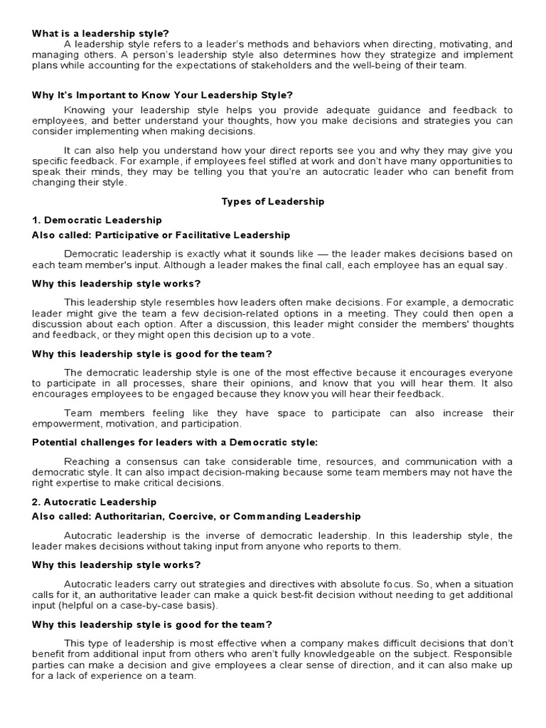 Leadership Style | PDF | Leadership | Transformational Leadership