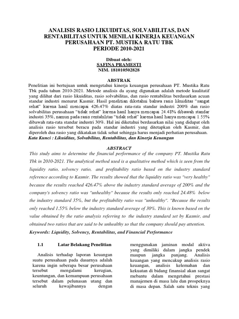 Analisis Rasio Likuiditas, Solvabilitas, Dan Rentabilitas Untuk Menilai ...