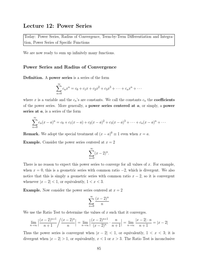 Lecture 12 | PDF | Power Series | Limit (Mathematics)