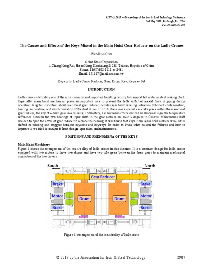 The Causes and Effects of The Keys Missed in The Main Hoist Gear ...
