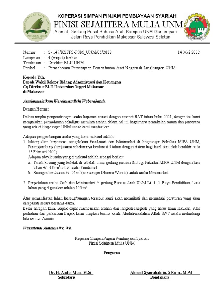 Surat Pemanfaatan Aset UNM Baru | PDF