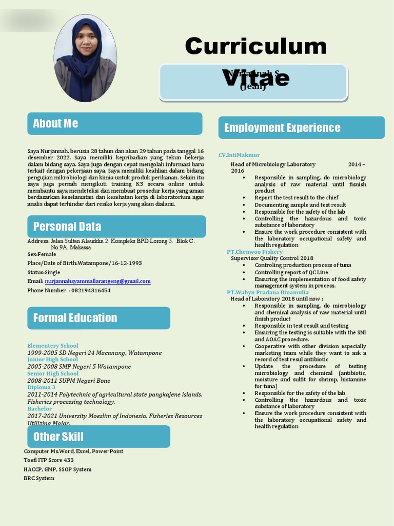 CV Nurjannah: Microbiology Expert | PDF | Laboratories