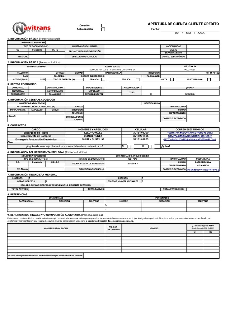 FORMATO DE APERTURA CLIENTE CREDITO | PDF | Corrupción política ...