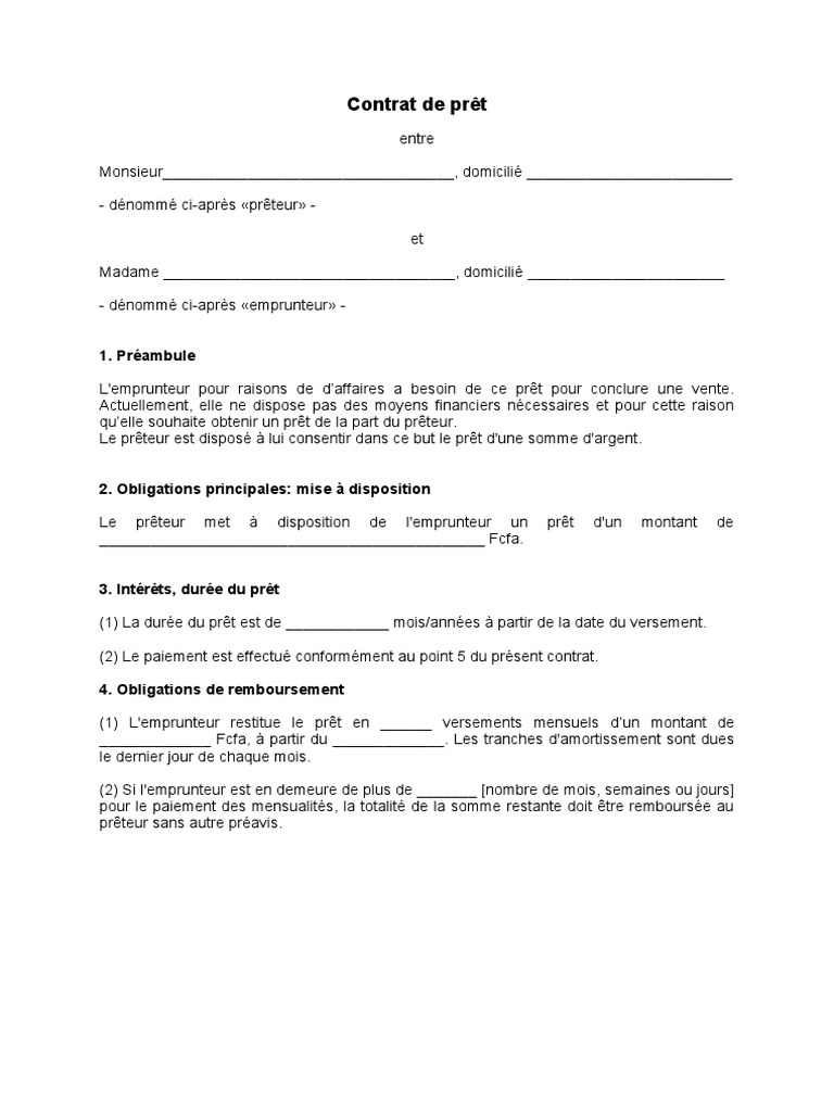 Modèle de contrat de prêt entre particuliers | PDF | Prêts | Cautionnement