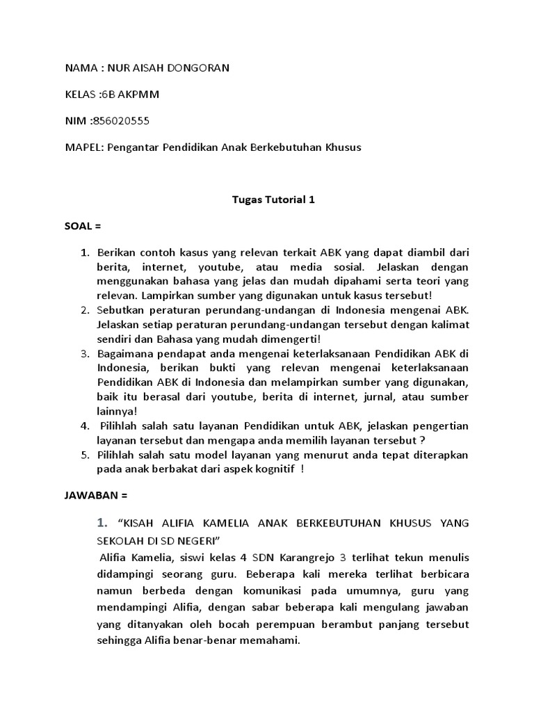 TT 1pengantar Pendidikan Anak Berkebutuhan Khusus Nur Aisah | PDF