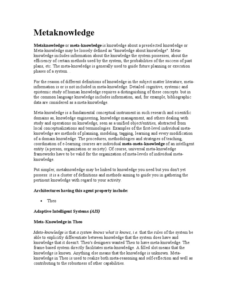 Met A Knowledge | PDF | Cognition | Cognitive Science