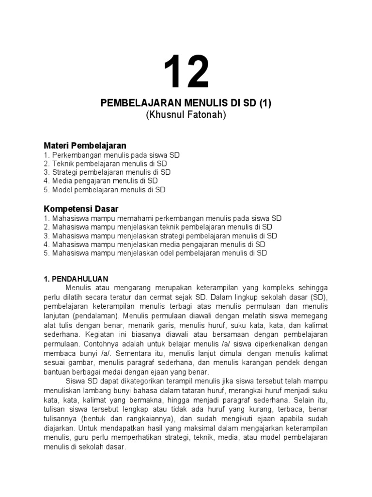 Modul Perkuliahan Sesi Ke 12 - Pembelajaran Menulis Di SD | PDF