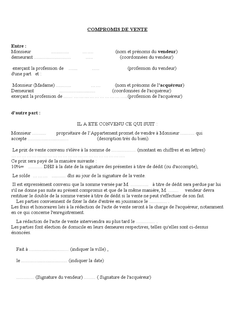 Modele De Compromis De Vente Gratuitnull