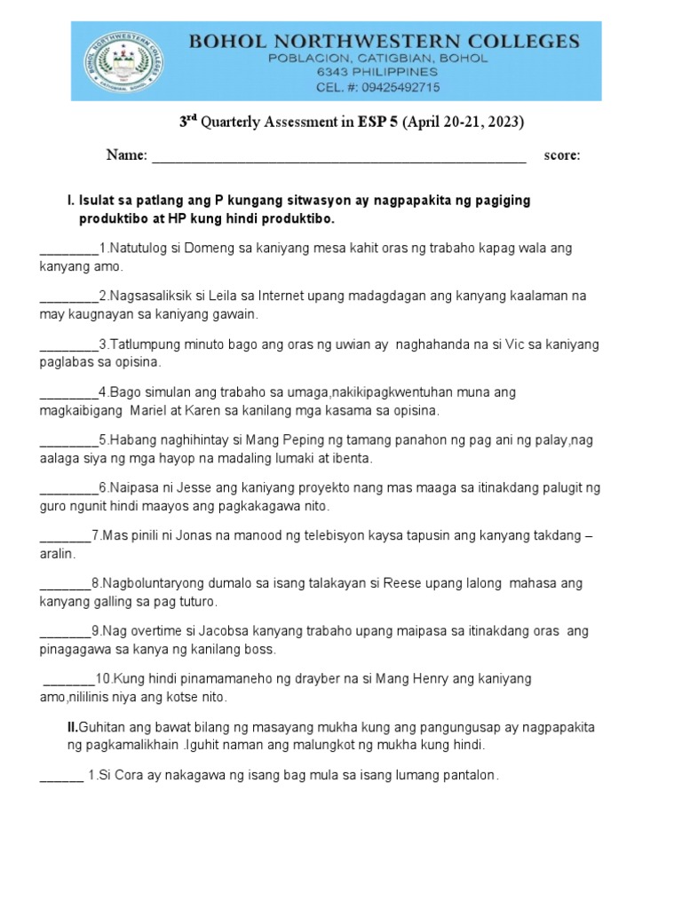 3rd Quarterly Assessment in Grade 6 | PDF