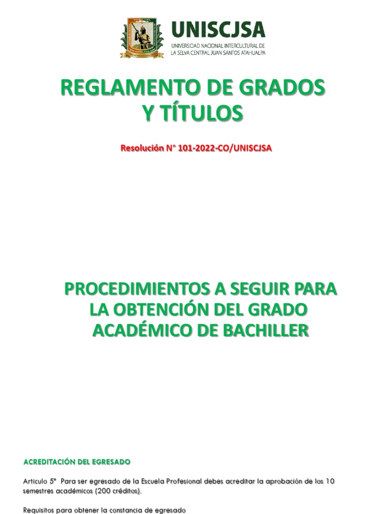Reglamento de Grados y Titulos Uniscjsa - 2022 - Ii | PDF | Justicia | Crimen y violencia