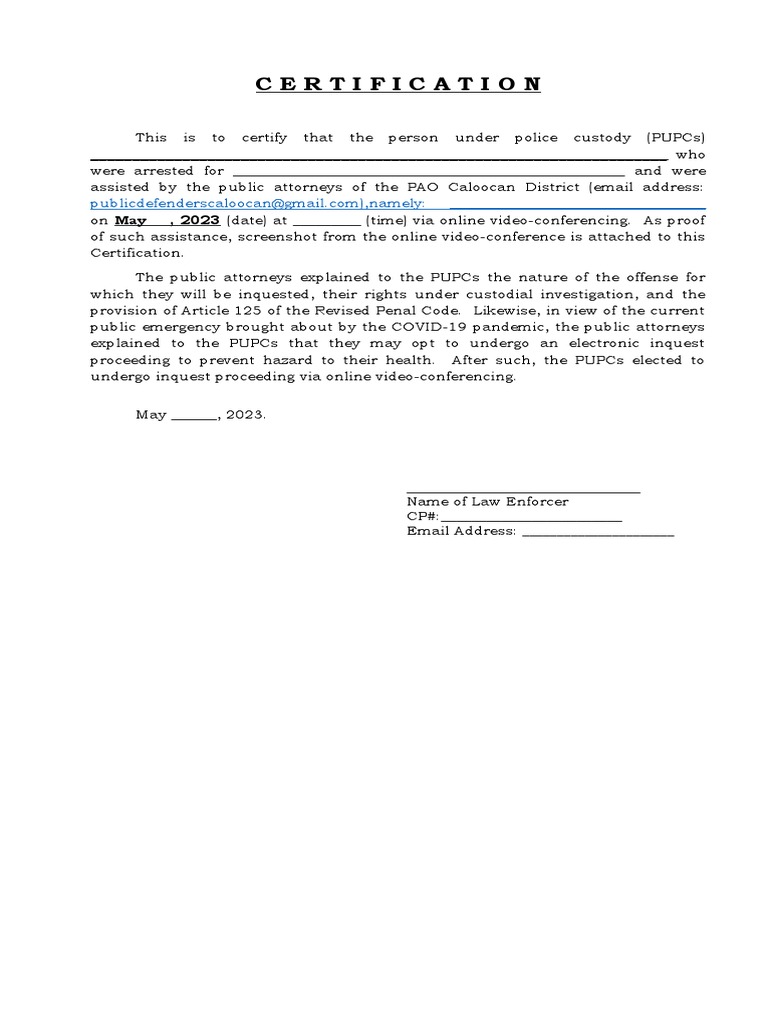 PAO Caloocan Certification of Assistance | PDF | Public Sphere | Justice
