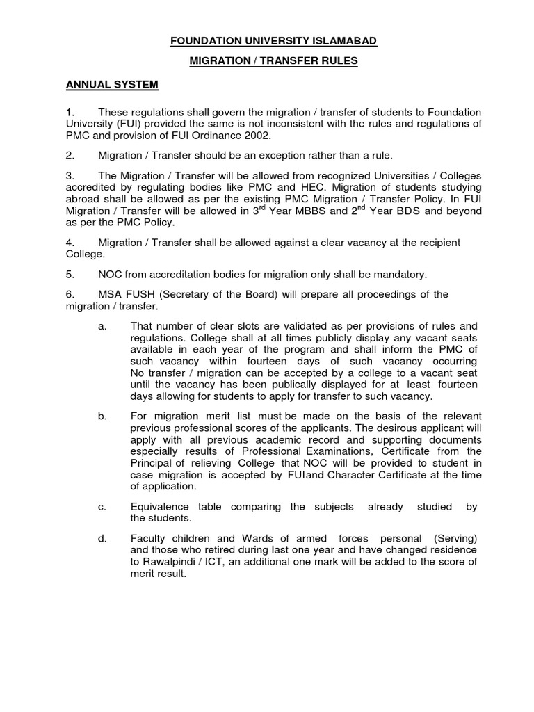 Migration Rules | PDF | Educational Stages