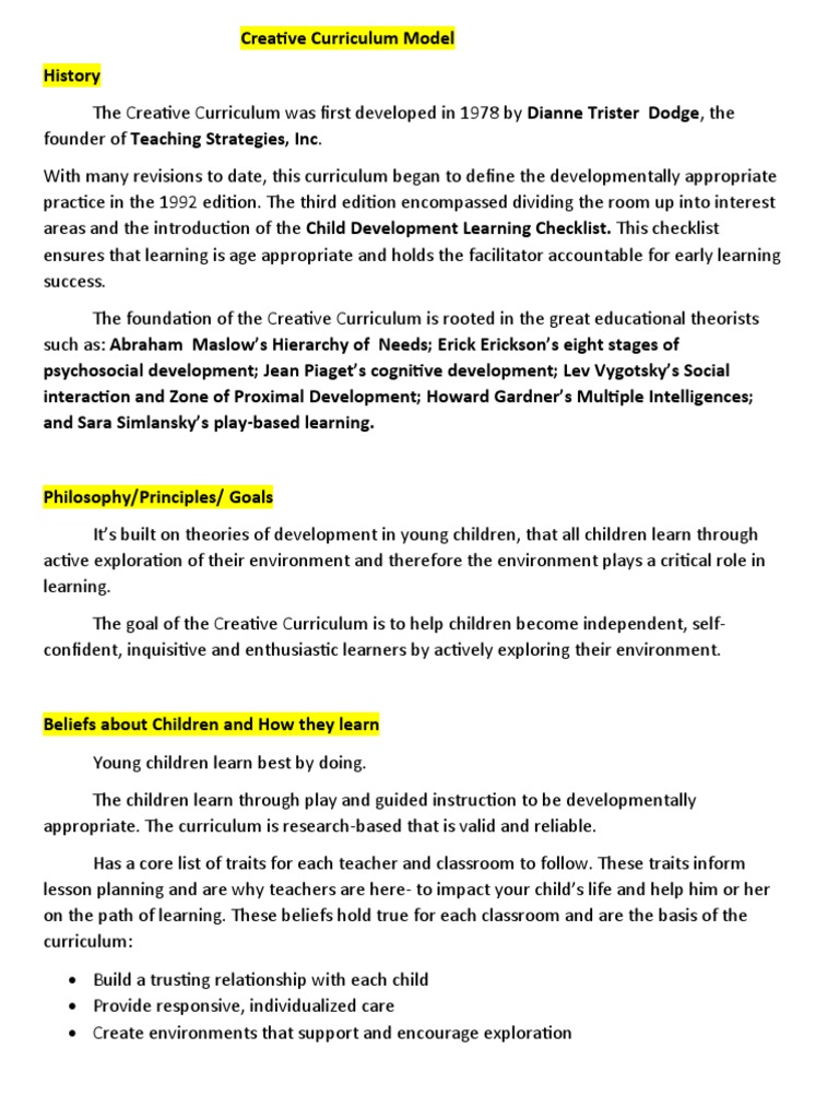 Overview of the Creative Curriculum Model | PDF | Teachers | Learning