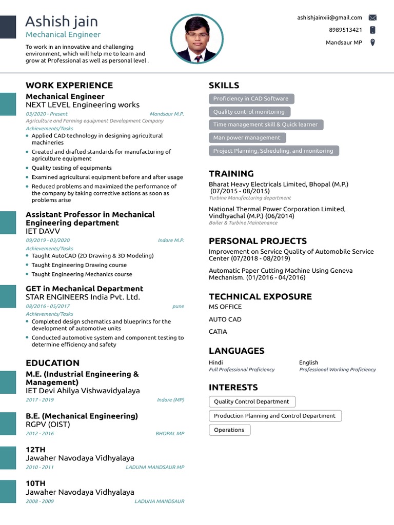 Mechanical Engineer resume - Ashish Jain | PDF | Engineering | Mechanical Engineering