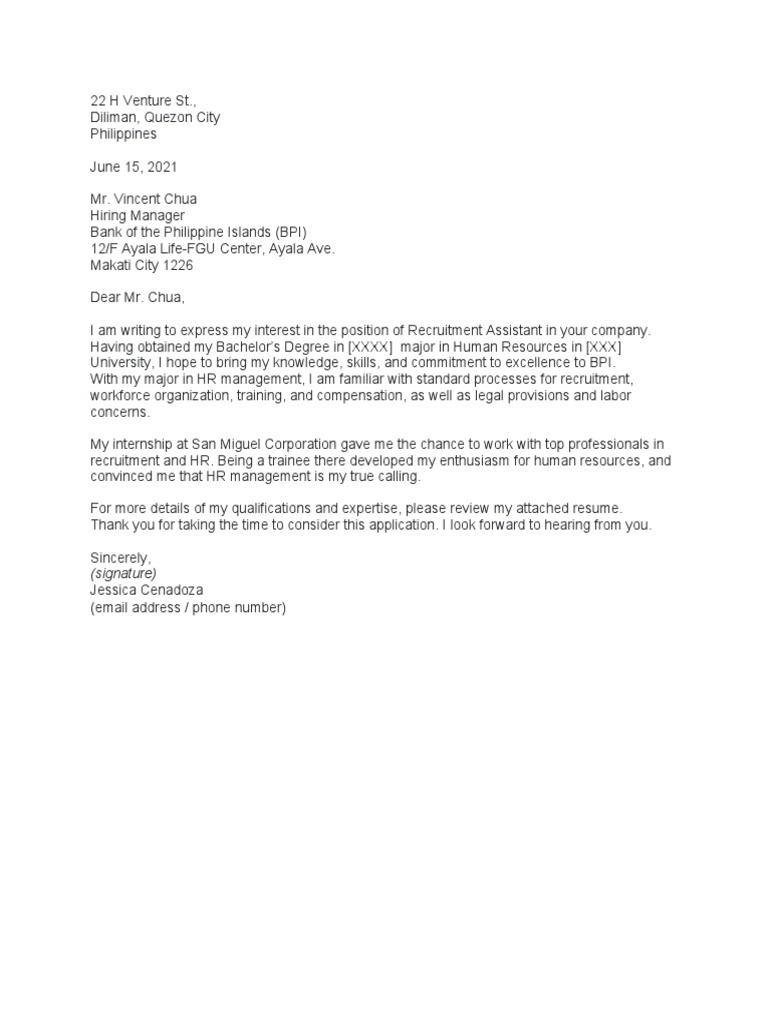 JobStreet Sample Application Letter - 1 | PDF