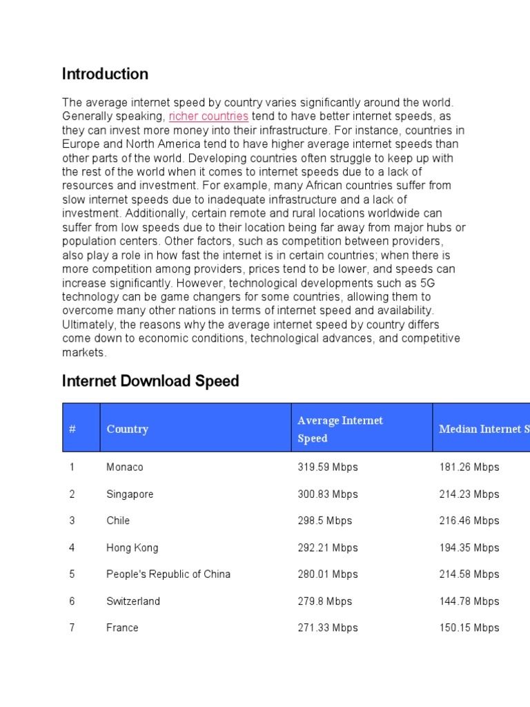 Average Internet Speeds by Country | PDF | Internet | Developing Country