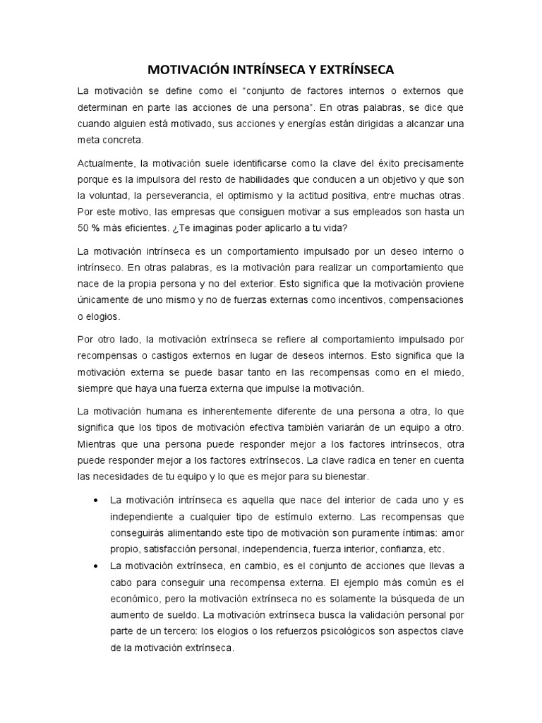 Motivación Intrínseca y Extrínseca | PDF | Motivacional | Motivación