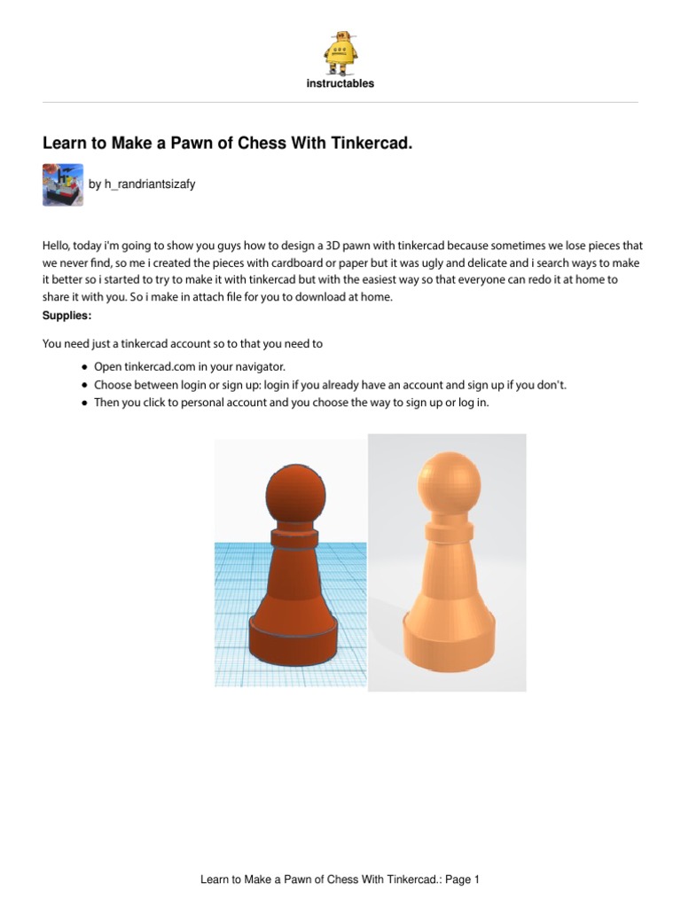 3D Chess Pawn Design with Tinkercad | PDF | Home & Garden