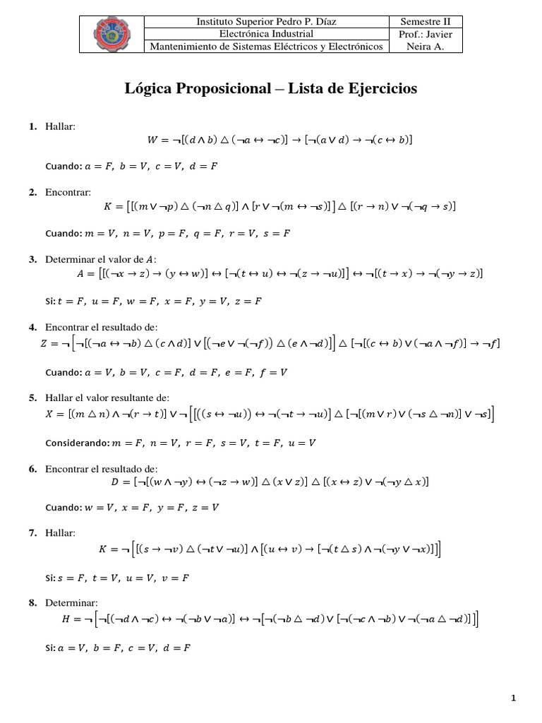 Ejercicios logica | PDF | Lógica