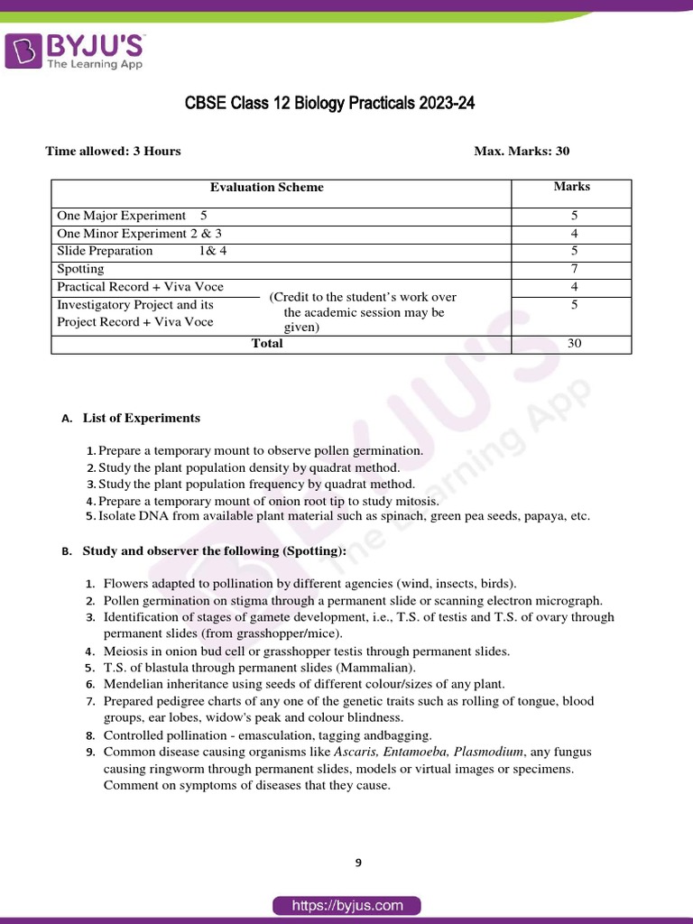 Comprehensive Guide to Class 12 Biology Practical Exams for the 2023-24 ...