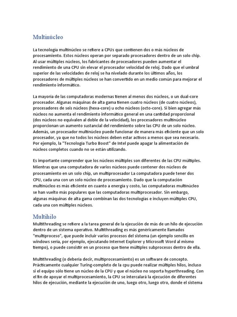 Multihilo y multinúcleo | PDF | Unidad Central de procesamiento | Hilo (Computación)