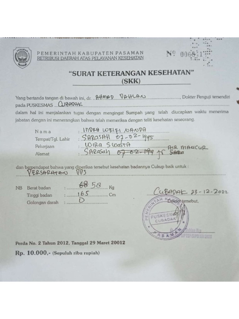 Surat Keterangan Kesehatan PDF | PDF