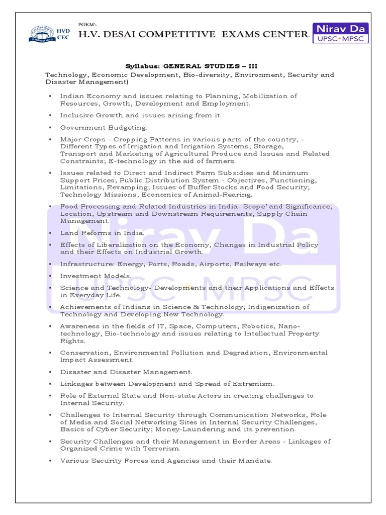 UPSC GS Paper 3 Syllabus Overview | PDF | Agriculture | Economic Growth