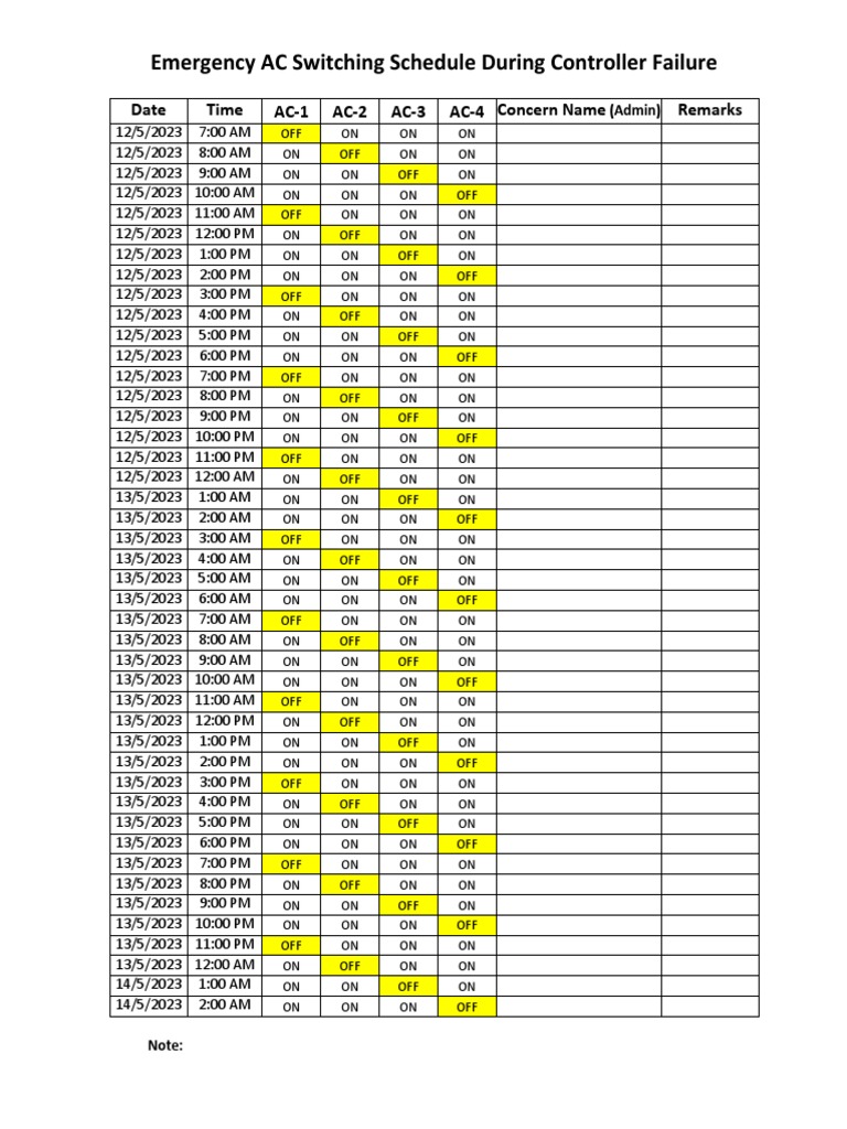 Manually AC Switching Schedule.xlsx | PDF