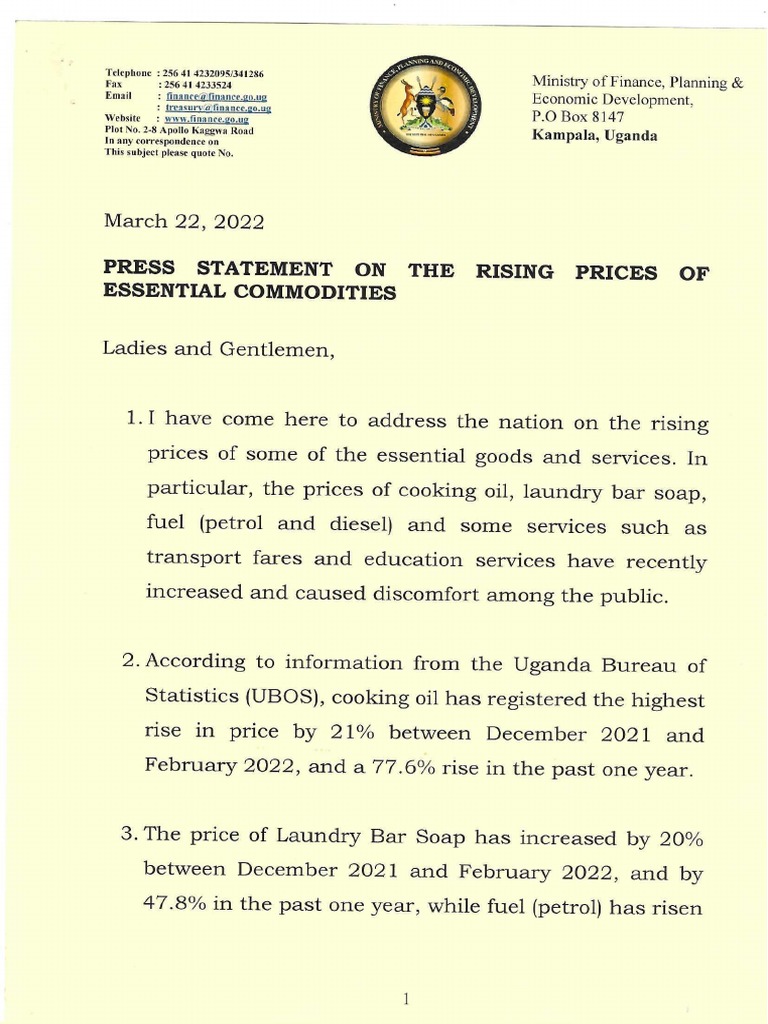 Press Statement On The Rising Prices of Essential Commodities | PDF