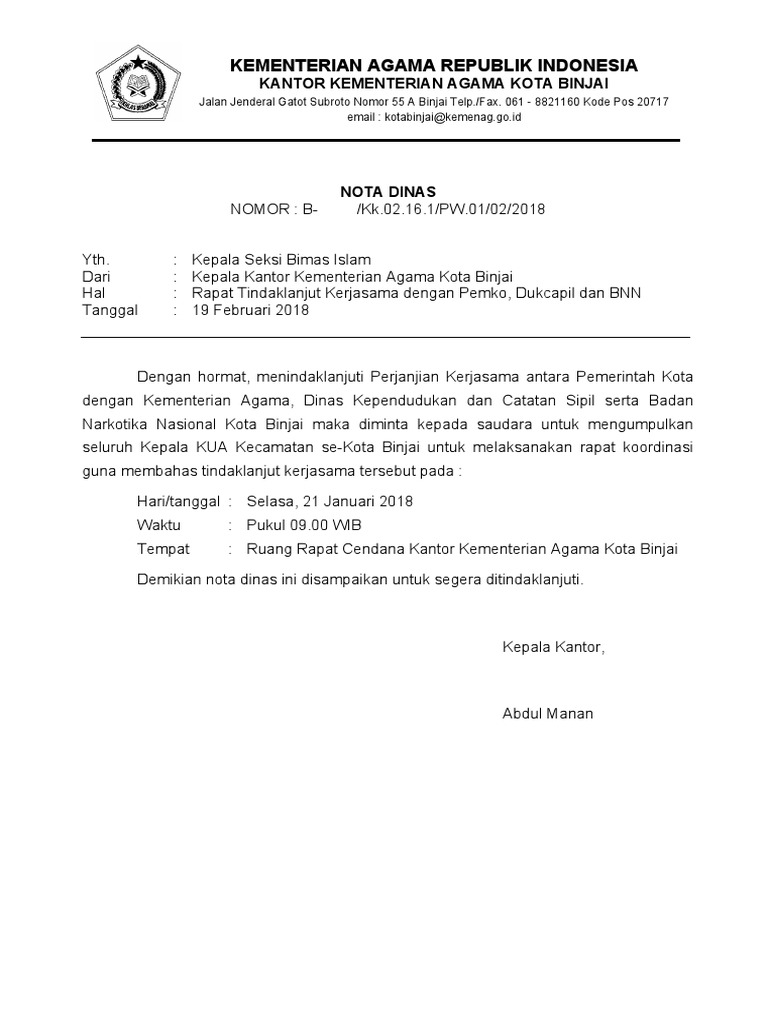 Contoh Nota Dinas Undang Kepala | PDF