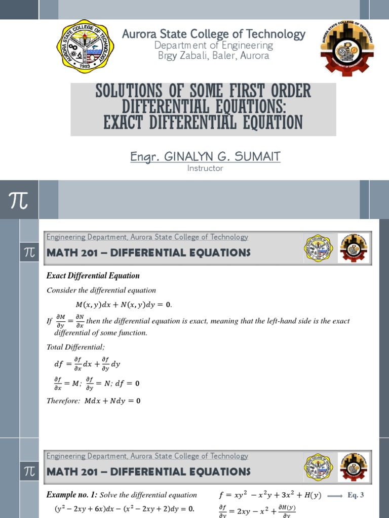 Math 201 Chapter 2 Solutions Of Some First Order Differential